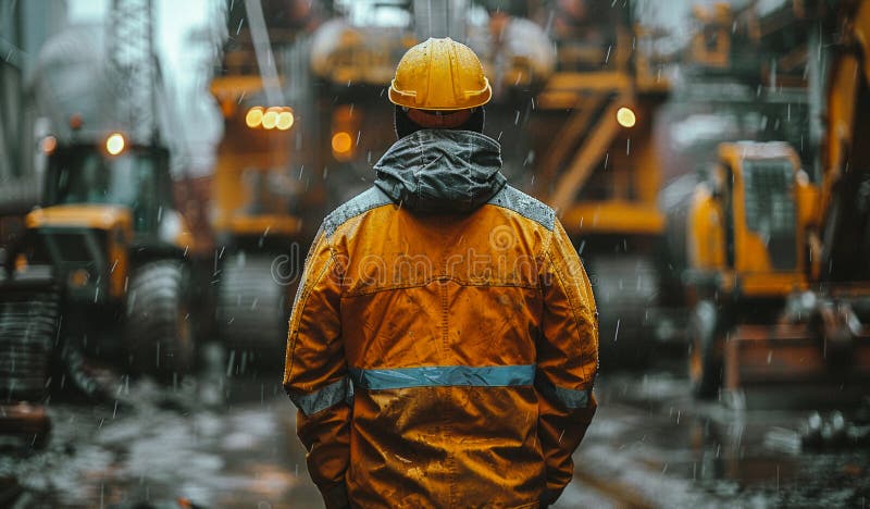 Construction Worker Walking in the Rain Stock Image - Image of person ...