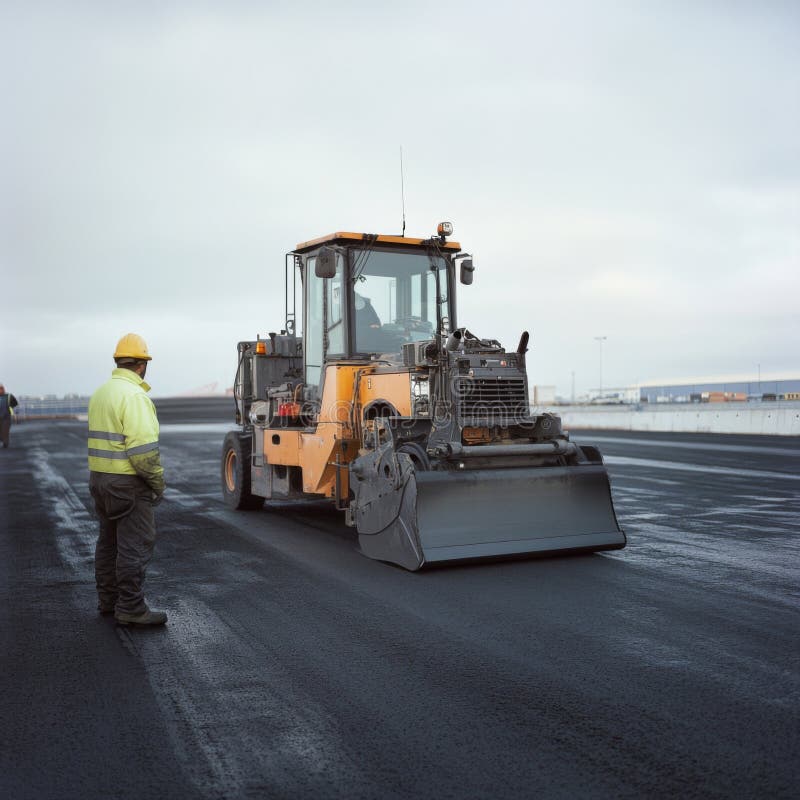 A Construction Worker Watches a Heavy Machinery Roller Compactor at ...