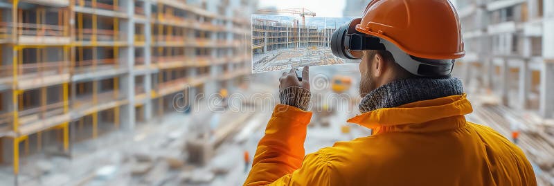 Construction Worker Wearing Augmented Reality Glasses Observes Project ...