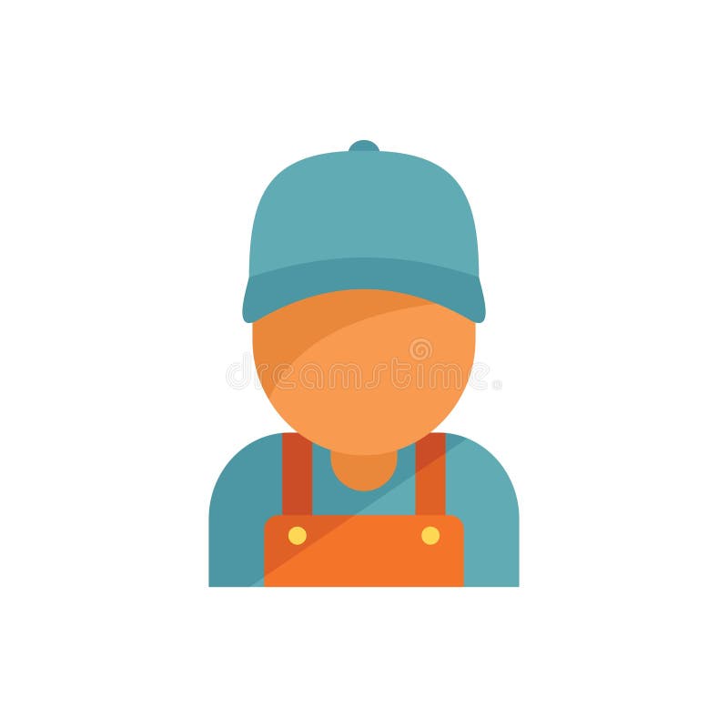 Construction Worker Wearing Blue Cap and Orange Overalls Flat Design ...