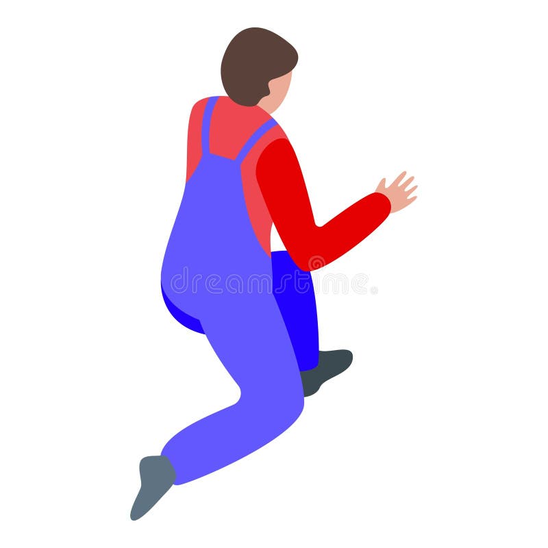 Construction Worker Kneeling Down Reaching Out Isometric View Stock ...