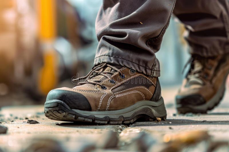Construction Worker Wearing Brown Boots Walking on Construction Site ...