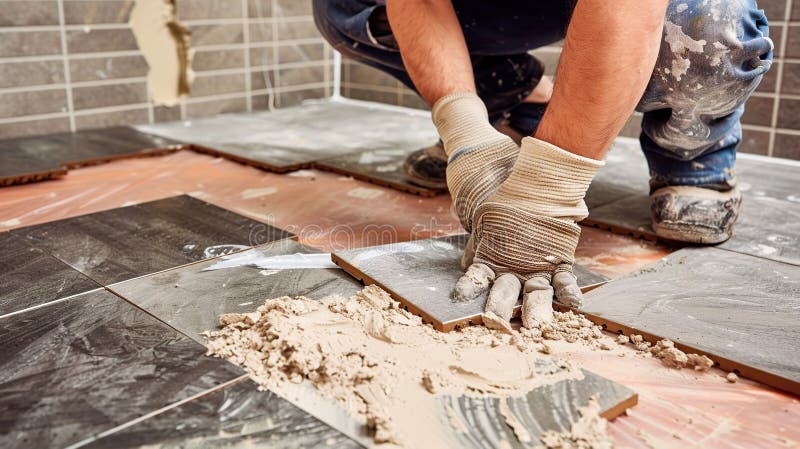 Construction Worker Installing Tiles Stock Illustration - Illustration ...