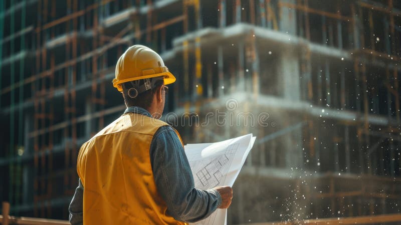 Construction Worker Wearing a Hard Hat at a Building Site. AIG41 Stock ...