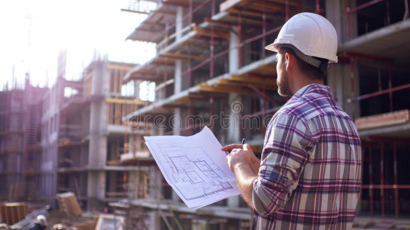 Construction Worker Wearing a Hard Hat at a Building Site. AIG41 Stock ...