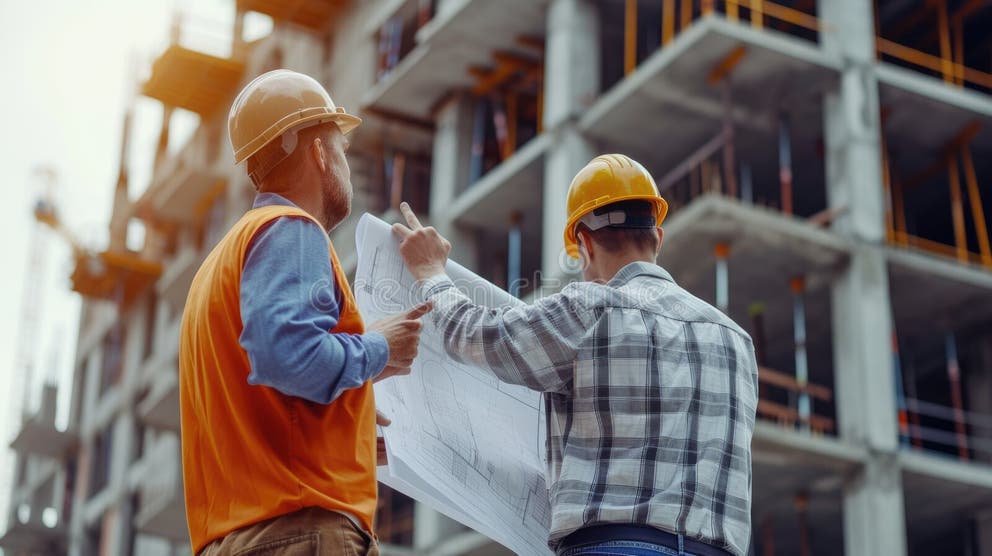 Construction Worker Wearing a Hard Hat at a Building Site. AIG41 Stock ...