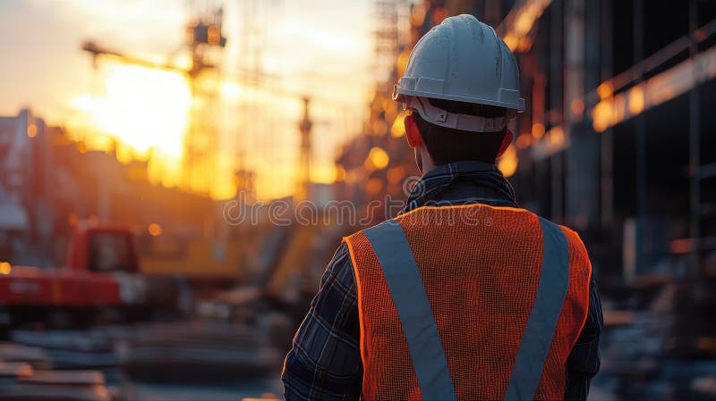 Construction Worker Wearing Hard Hat and Safety Vest Engaged in Project ...