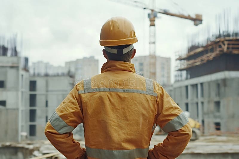 Construction Worker Wearing Hard Hat Supervising Building Site Progress ...