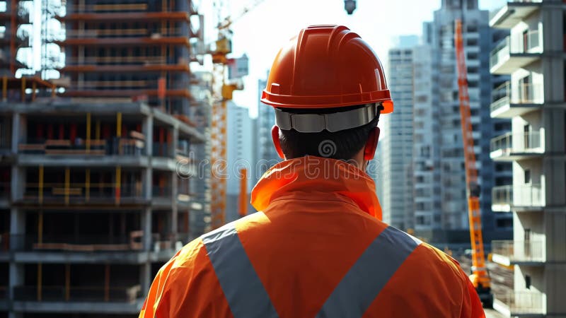 Supervising Civil Engineer Working Construction Worker in Orange Hard ...