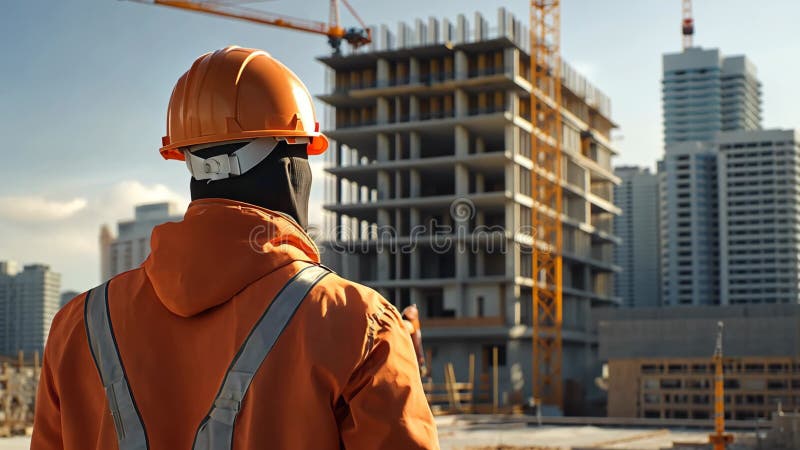 Supervising Civil Engineer Working Construction Worker in Orange Hard ...