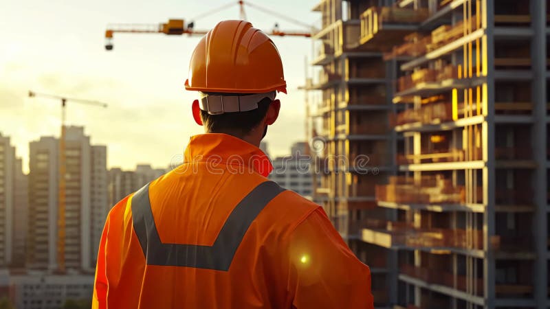 Supervising Civil Engineer Working Construction Worker in Orange Hard ...