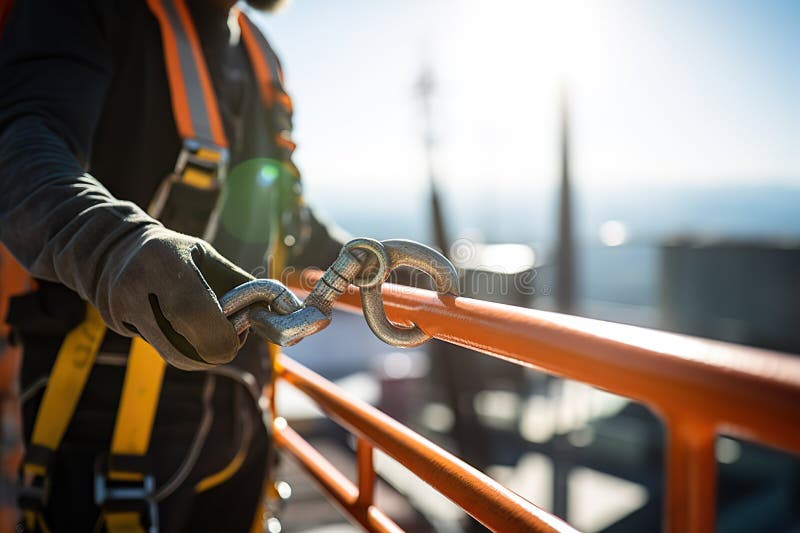 Construction Worker Wearing Safety Harness and Safety Line Masterfully ...