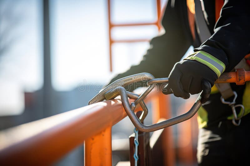 Construction Worker Wearing Safety Harness and Safety Line Masterfully ...
