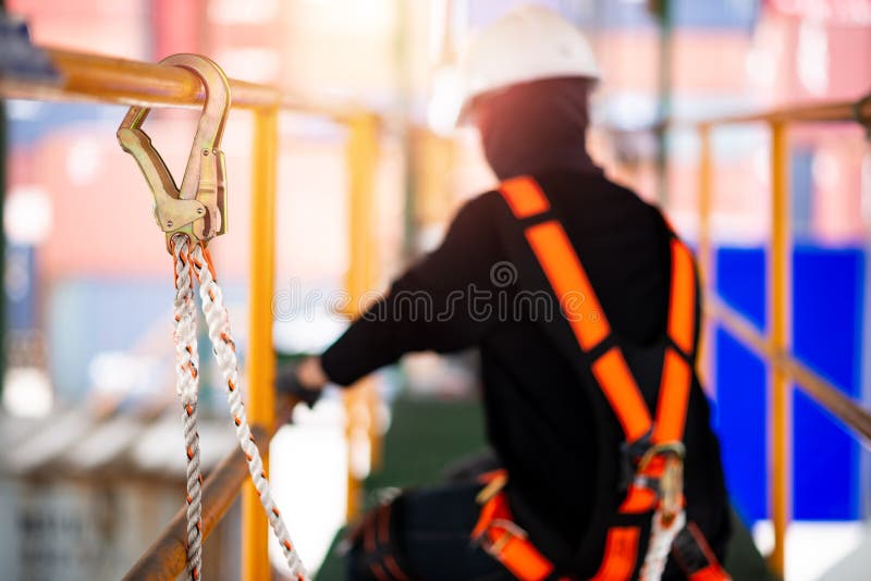Construction Worker Wearing Safety Harness and Safety Line Stock Image ...