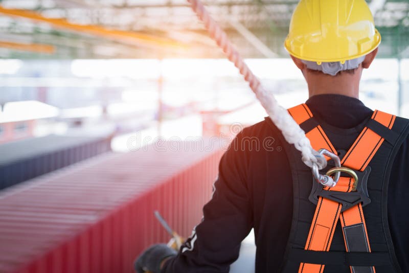Construction Worker Wearing Safety Harness and Safety Line Stock Photo ...