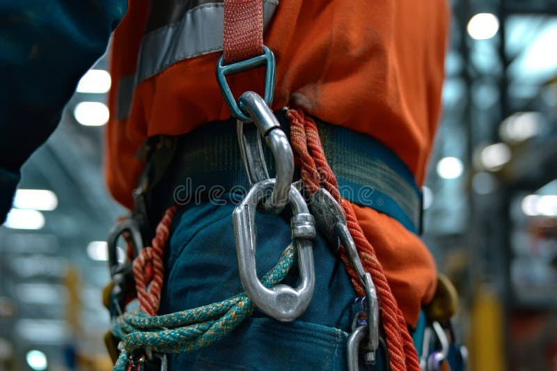 Close Up of a Construction Worker Wearing a Safety Harness and Ropes ...