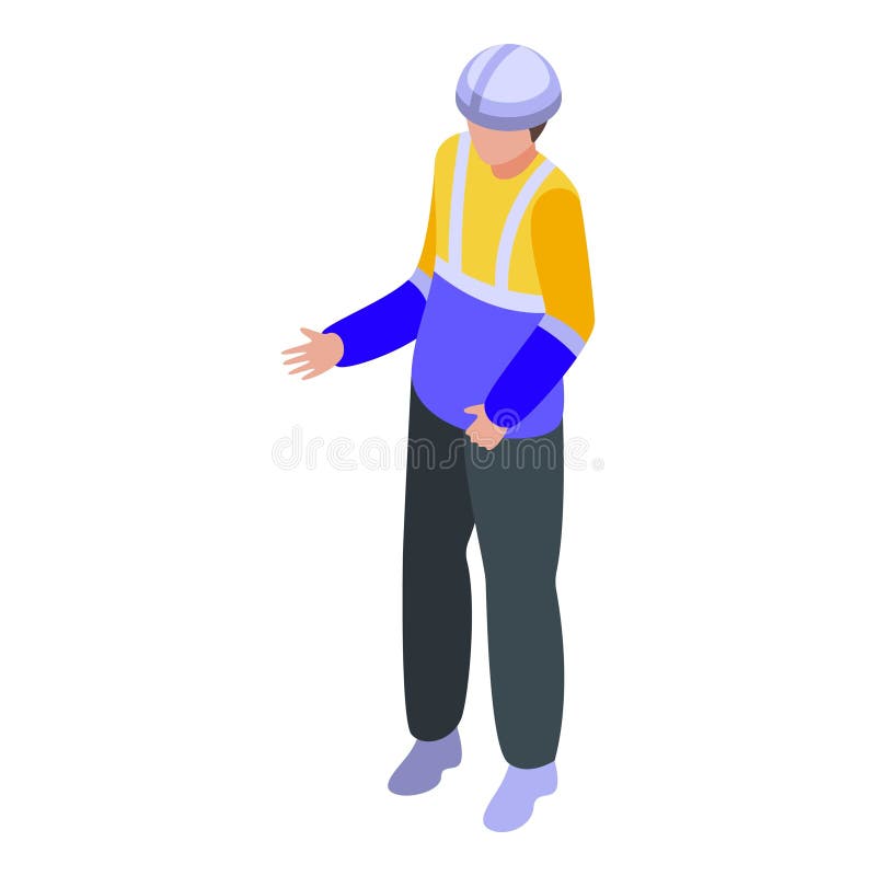 Construction Worker Gesturing with Hand Isometric Illustration Stock ...