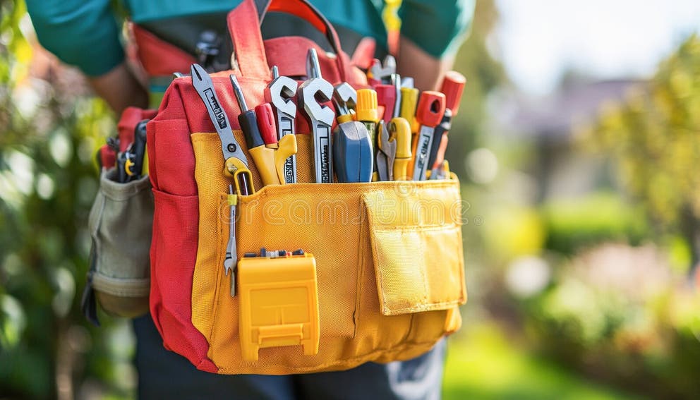 Construction Worker Wearing Tool Belt Full of Tools Stock Photo - Image ...