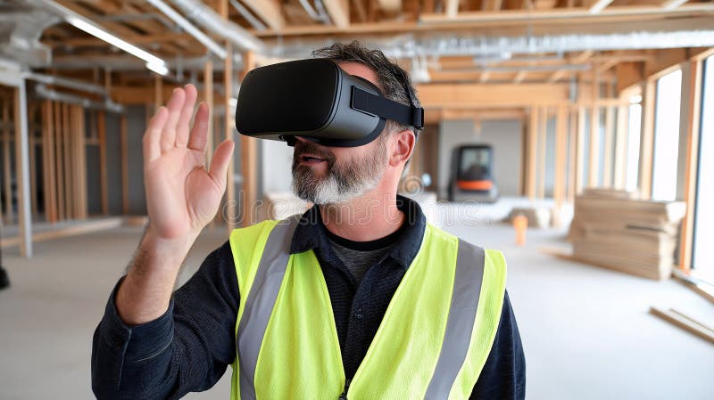Construction Worker Using VR Headset for Building Design and Planning ...