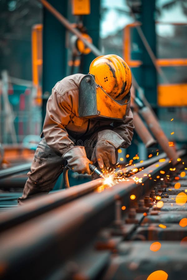 Construction Worker Welding Metal with Sparks. Generative Ai Stock ...