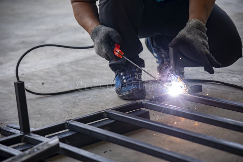 Construction Worker Use Hand Grinder Machine . Stock Photo - Image of ...