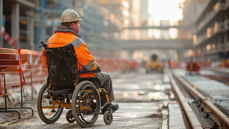Construction Worker in Wheelchair at Site during Sunset Stock ...