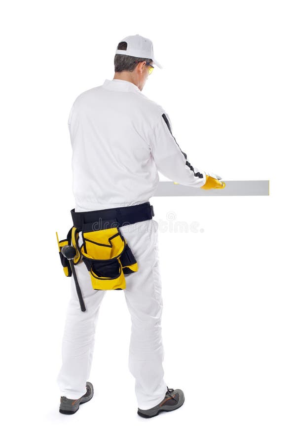Construction Worker on White Background Stock Image - Image of ...