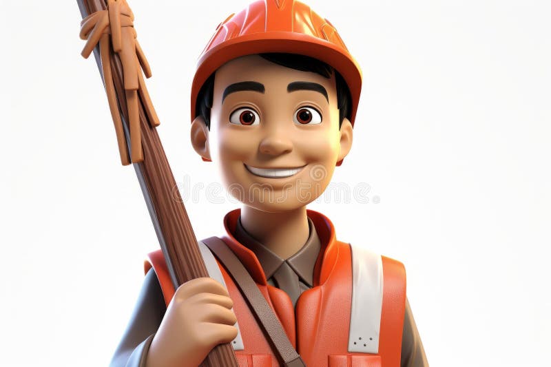 Construction Worker with Wooden Stick Generated Using AI. Stock ...