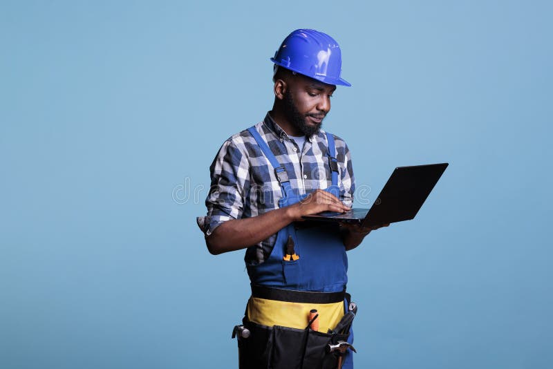 Construction Supervisor Using Modern Laptop Computer Stock Image ...