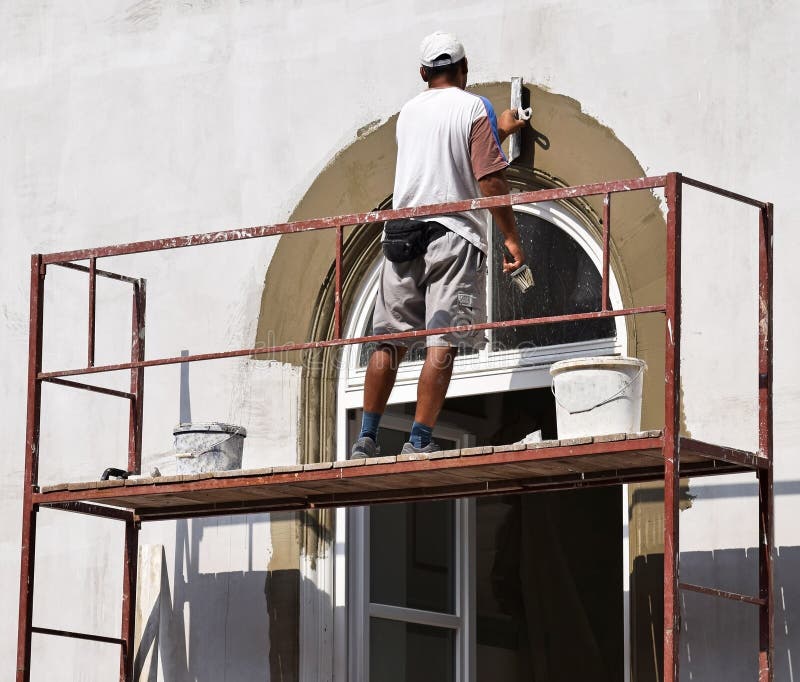 Construction Worker at Work Stock Photo - Image of architecture, fence ...