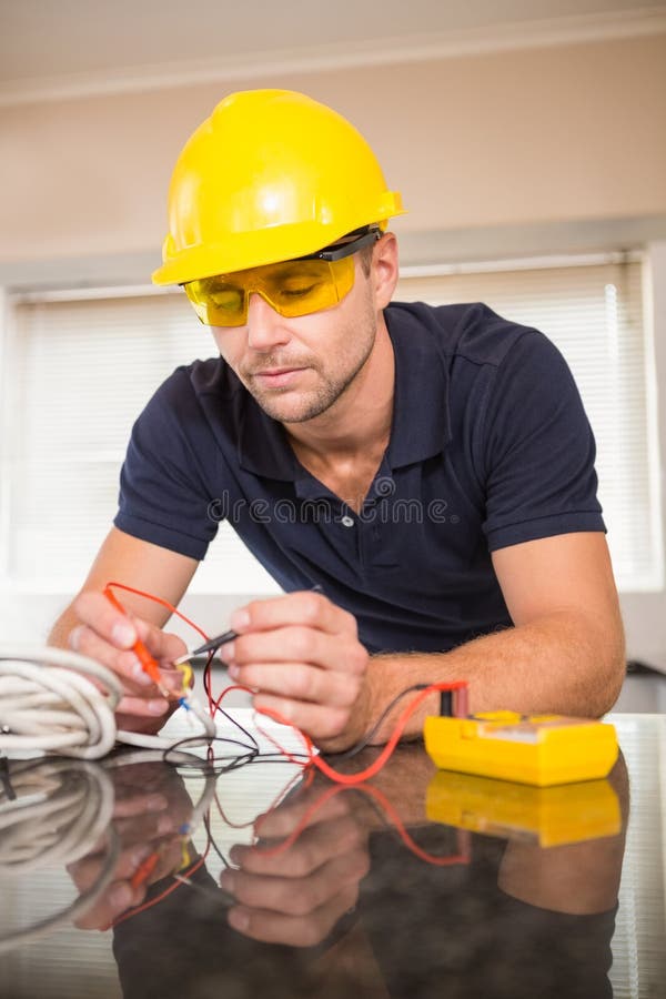 Construction Worker Working on Cables Stock Photo - Image of multimeter ...