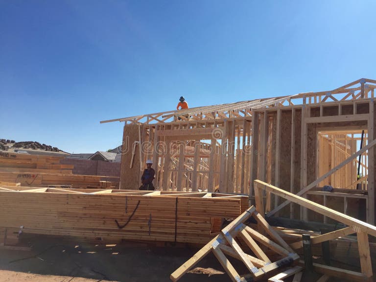 Construction Worker Working on the Framing Process for a New a House ...