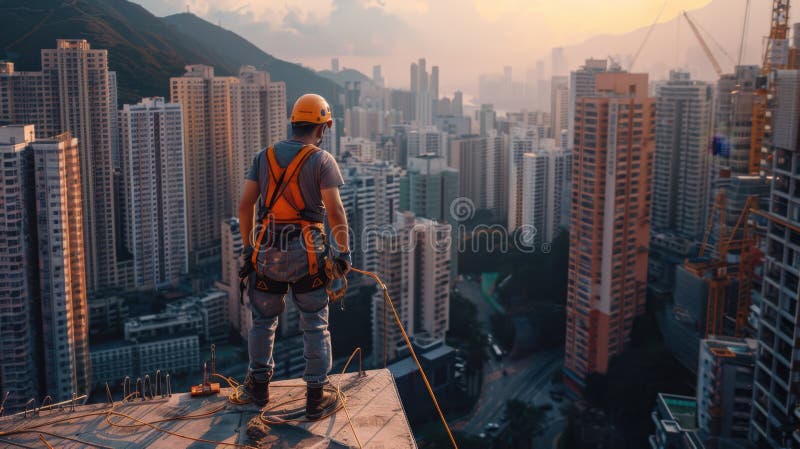 Construction Worker Working at High Place Stock Photo - Image of ...
