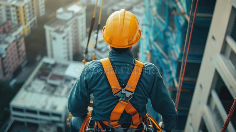 Construction Worker Working at High Place Stock Image - Image of ...