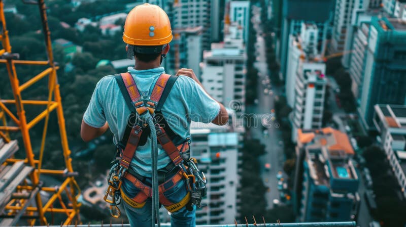 Construction Worker Working at High Place Stock Image - Image of ...
