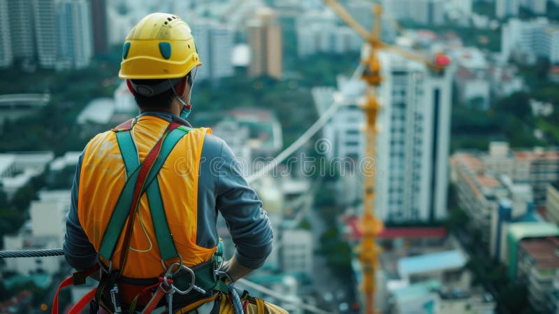 Construction Worker Working at High Place Stock Photo - Image of ...