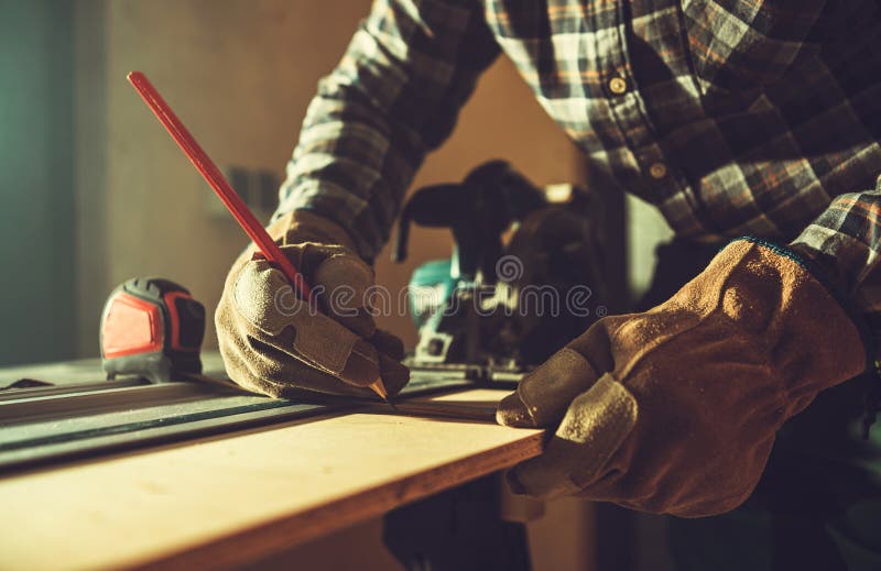Construction Worker Working on His Woodwork Project Stock Image - Image ...