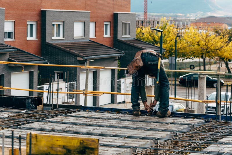 Construction Worker Working on a Reinforced Concrete Slab Stock Image ...