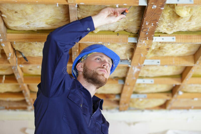 Construction Worker Working with Wood Indoors Stock Image - Image of ...