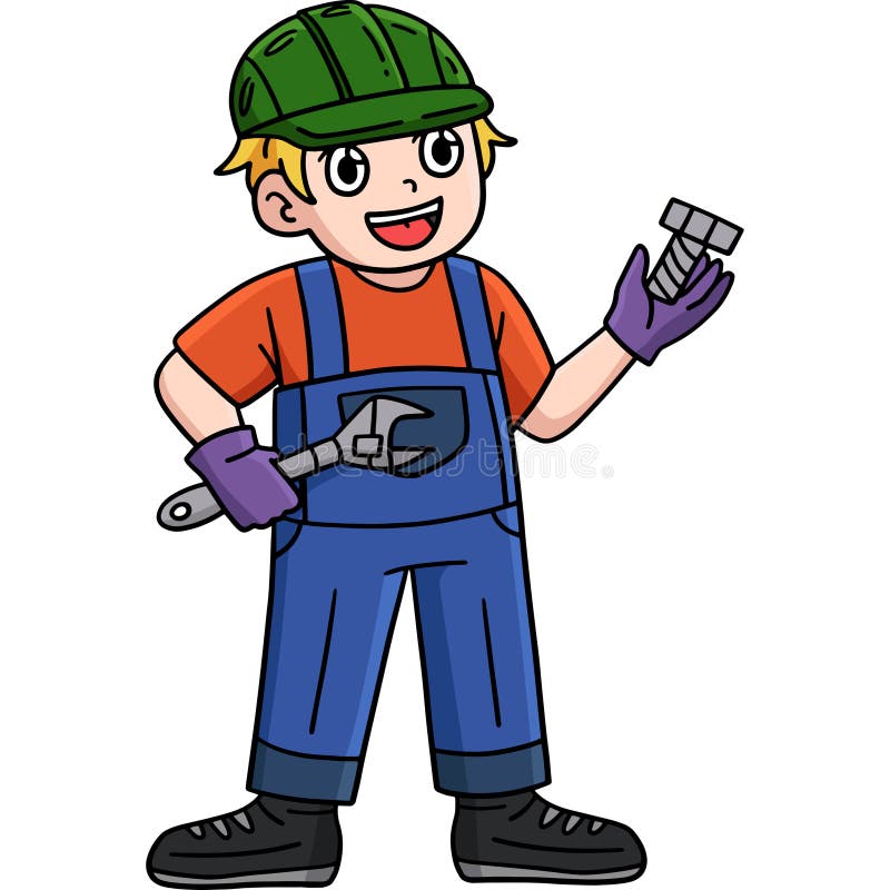 Construction Worker Wrench Bolt Cartoon Clipart Stock Vector ...