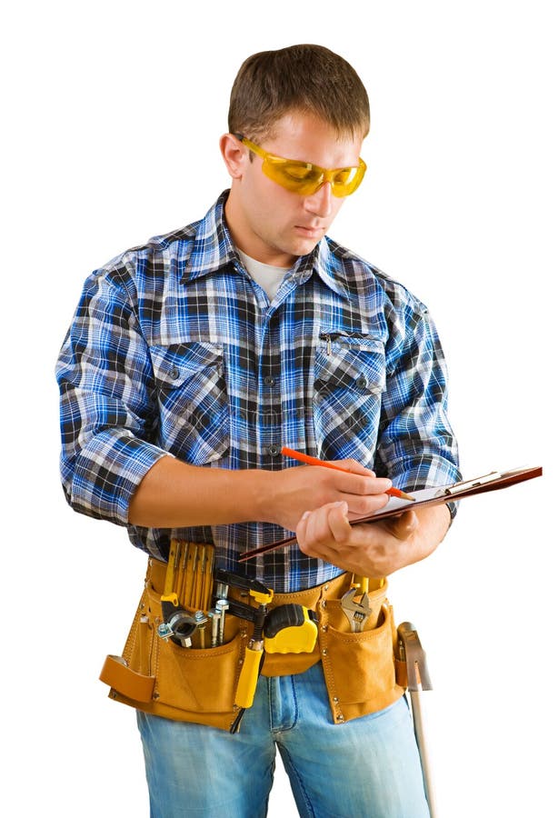 A Worker Writing with a Ballpoint Pen in Clipboard Stock Image - Image ...