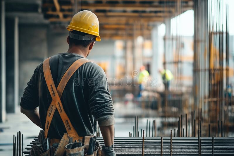 Construction Worker Overseeing Project Progress in Urban Building Site ...