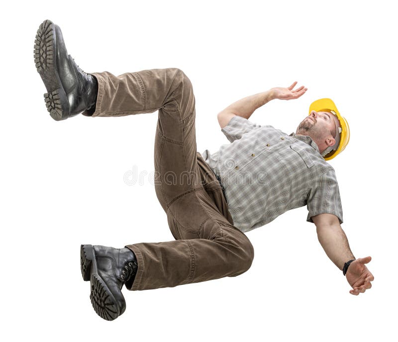 Construction Worker with Yellow Helmet Falling on Transparent ...