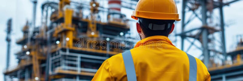 Construction Worker in Yellow Uniform Stands Proudly at a Bustling ...