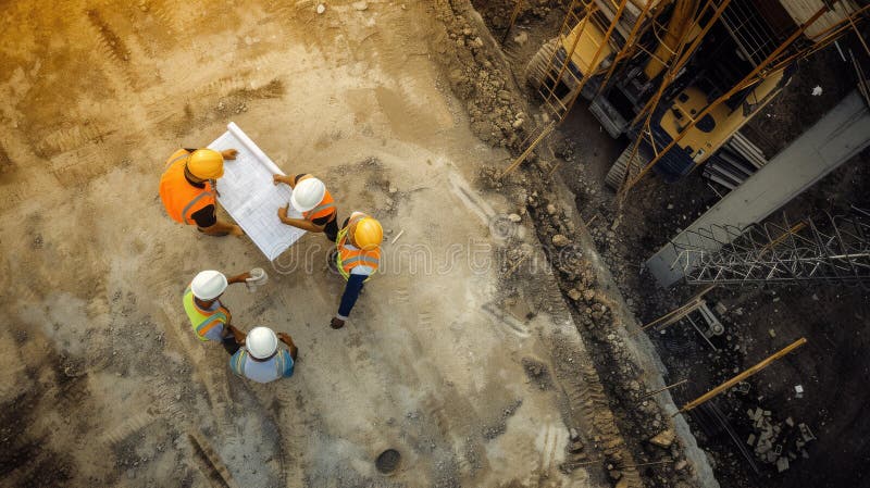 Construction Workers Analyzing Blueprint at Building Site. AIG41 Stock ... Construction Workers Analyzing Blueprint at Building Site. AIG41 Stock ...