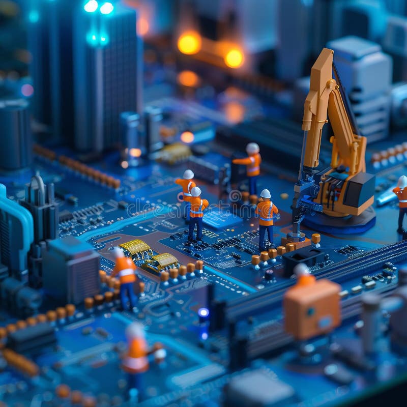 Construction Workers Assemble and Repair Intricate Electronic ...