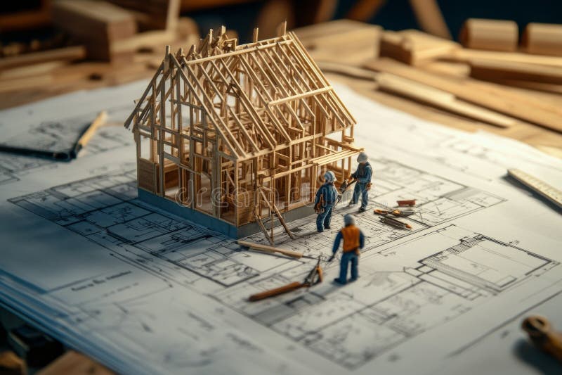 Construction Workers Assembling a Miniature Building Model on a ...