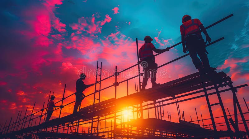 Construction Workers Assembling Scaffolding at a Construction Site ...