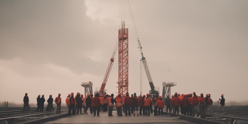Construction Workers Assembling Tower Crane Stock Image - Image of ...
