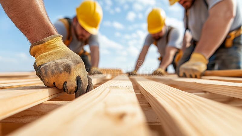 Construction Workers Assembling Wooden Planks of Hands in Carpentry ...
